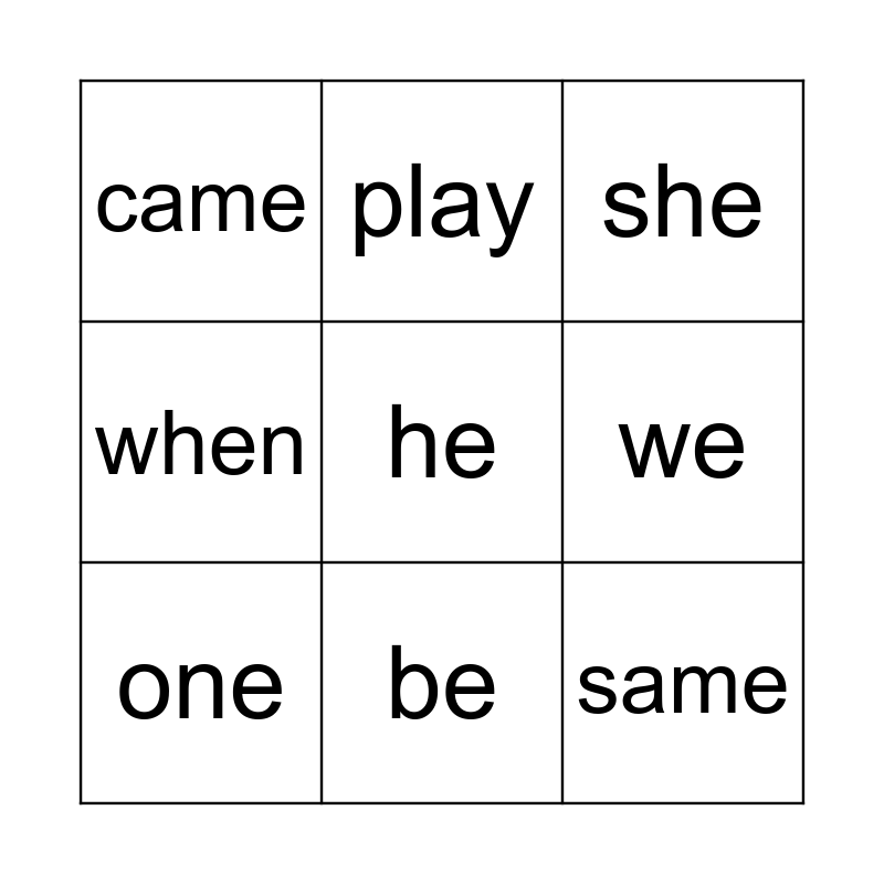 Blue Sight Words Bingo Card