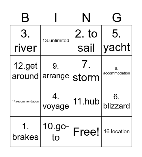 Vocab. Bingo (Words) Bingo Card