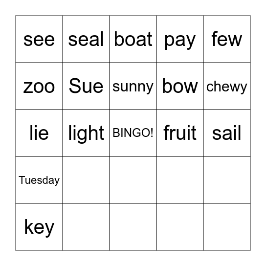Phonics Bingo Card