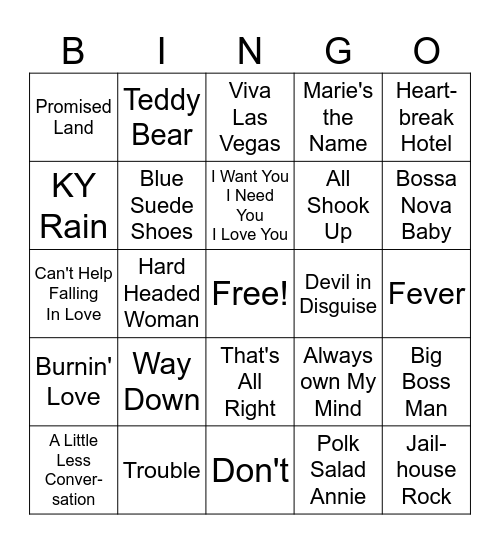 Elvis Bingo Card