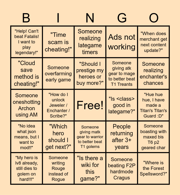 Merchant Discord Bingo Card