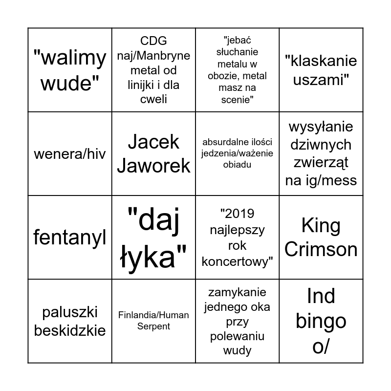 Ind bingo Card