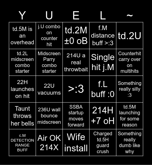 Yuel Patch Bingo Card