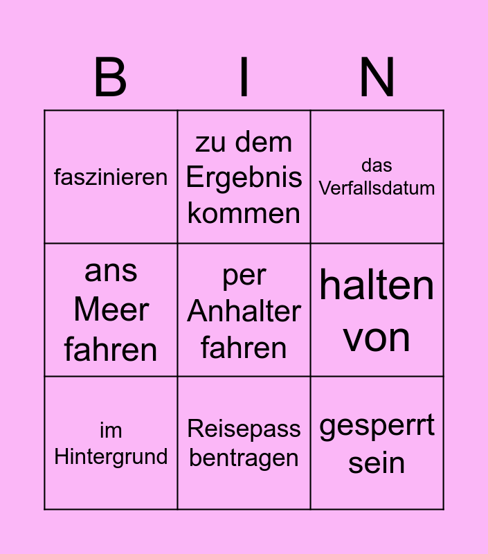 hmm Bingo Card
