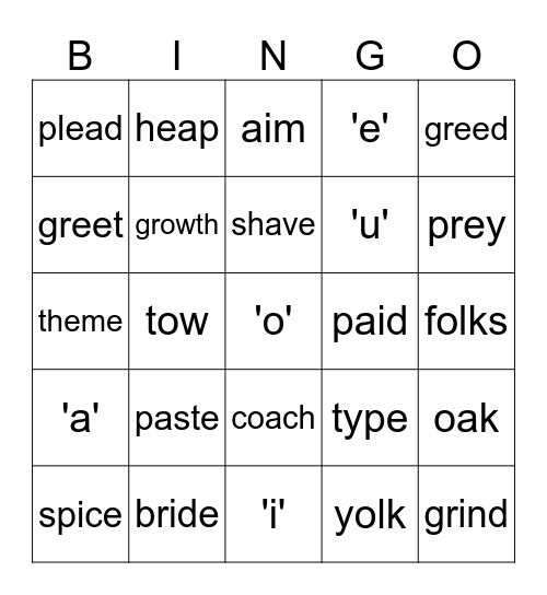Long Vowel Bingo Card - serwer2311392.home.pl