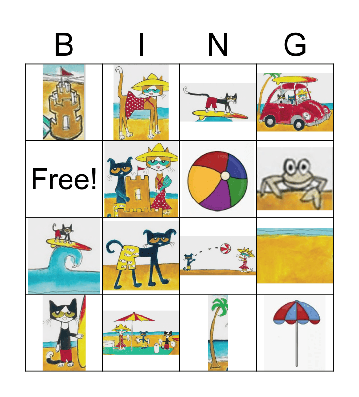 Pete the cat at the beach Bingo Card