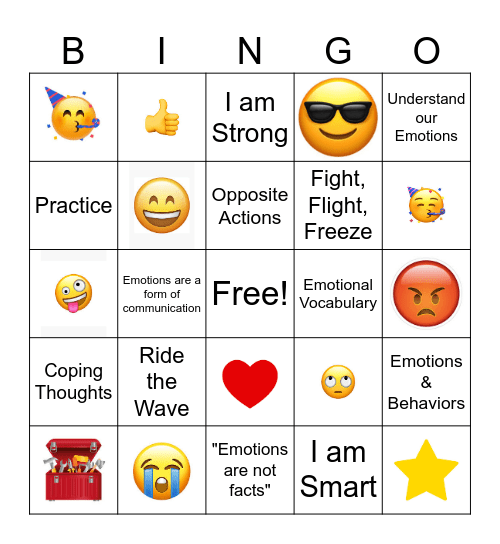 Emotional Regulation Bingo Card