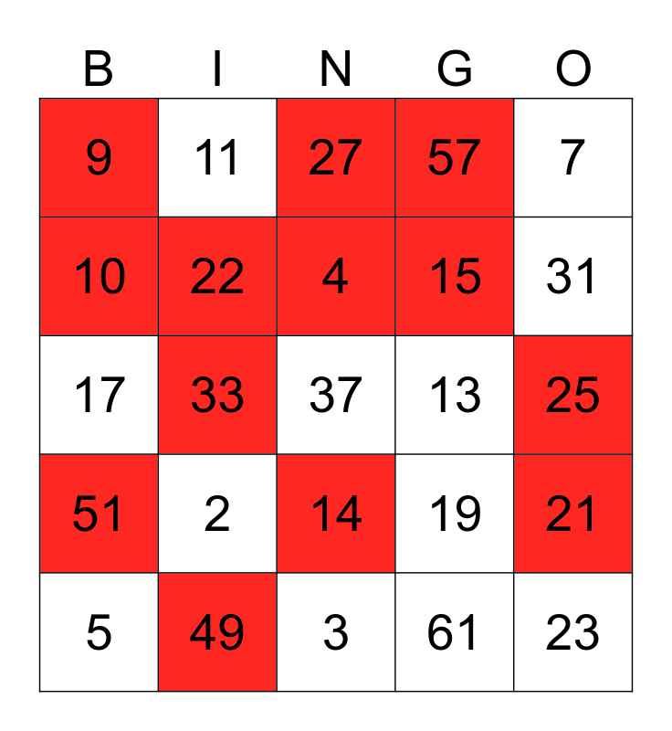 Prime or composite number? White - Prime, Red - composite Bingo Card