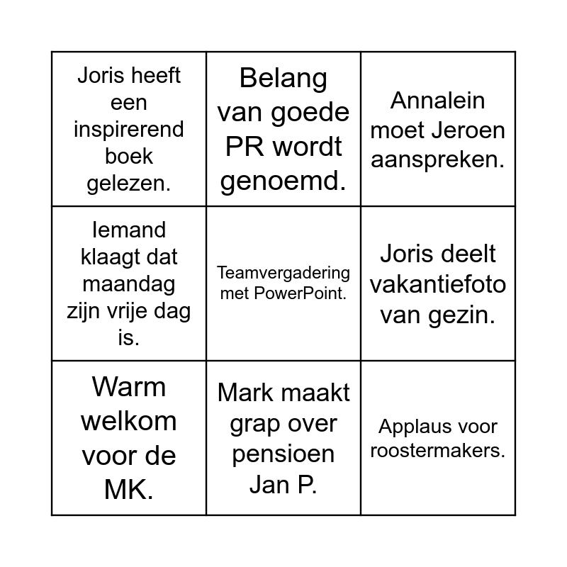 Start schooljaar Bingo Card