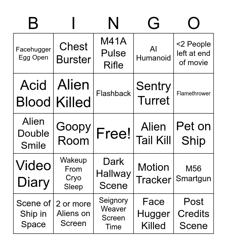 ALIEN: ROMULUS Bingo Card