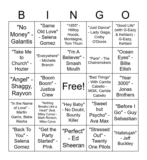 Music Bingo Round #1 Bingo Card