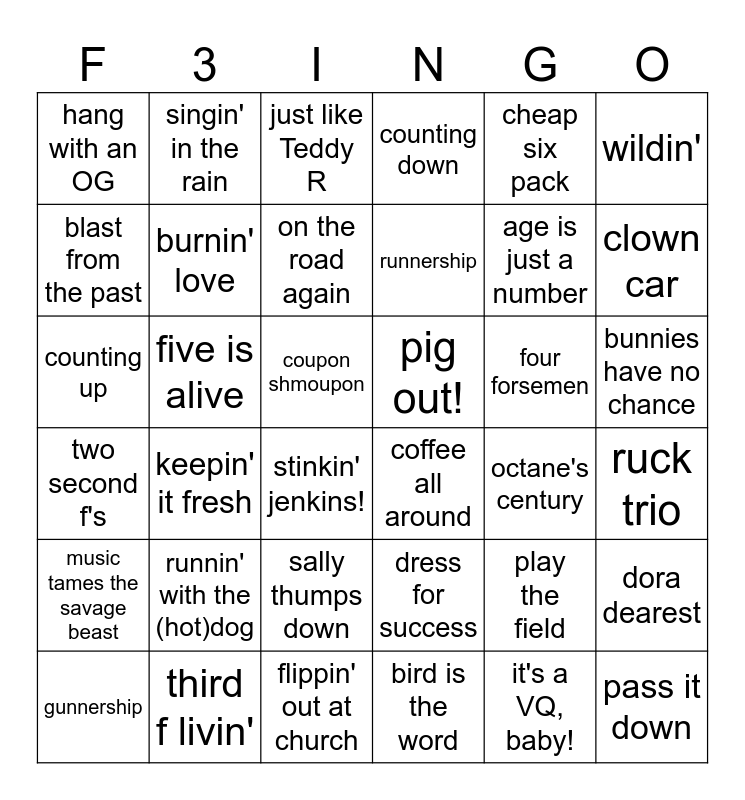 Fargo F3 Bingo - F3INGO! Bingo Card