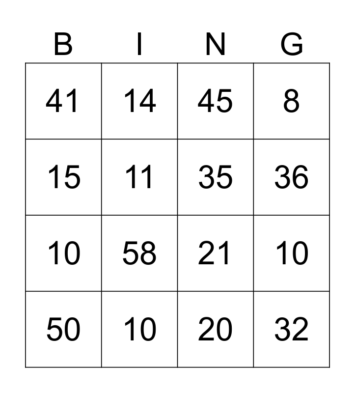 Number Bingo 1-50 Bingo Card