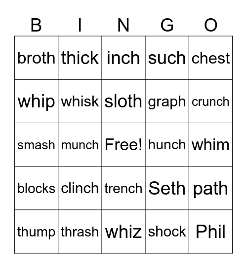 All Digraphs L50 Bingo Card