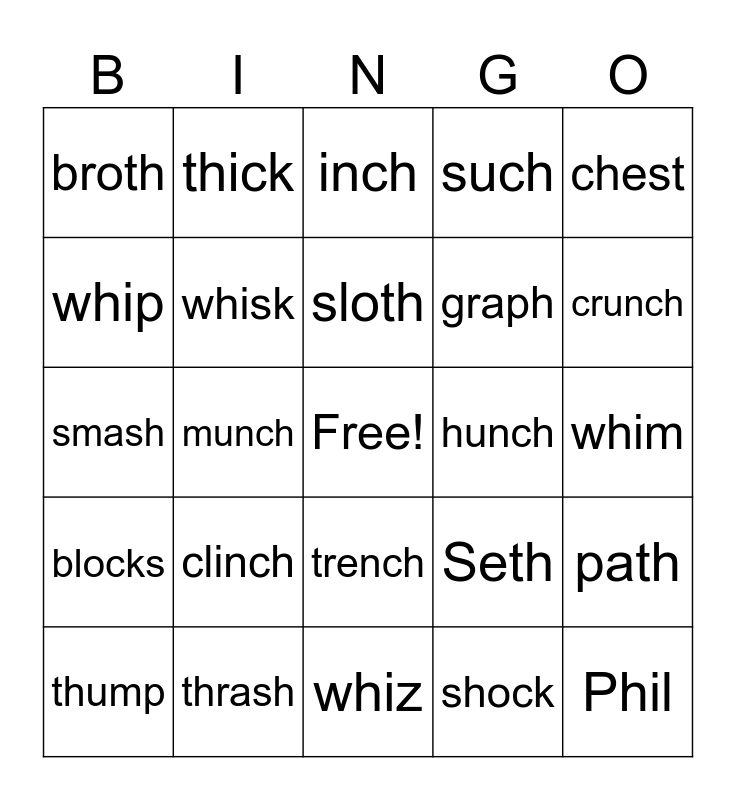 All Digraphs L50 Bingo Card
