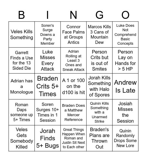 Maclunkey/BTR Bingo Sheet Bingo Card