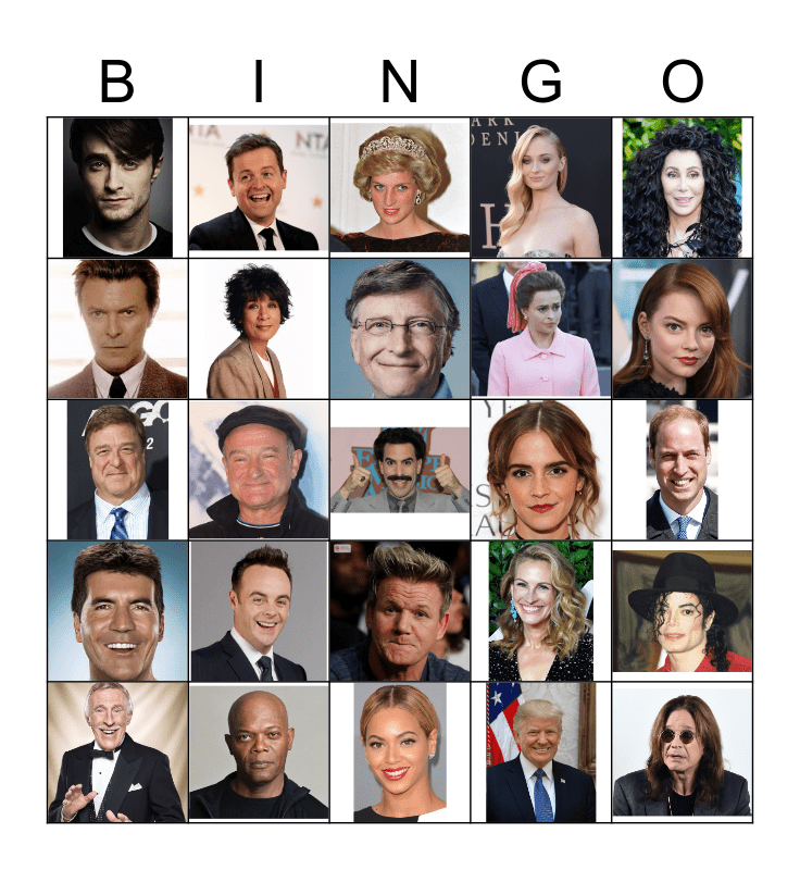 Famous Faces Bingo Card