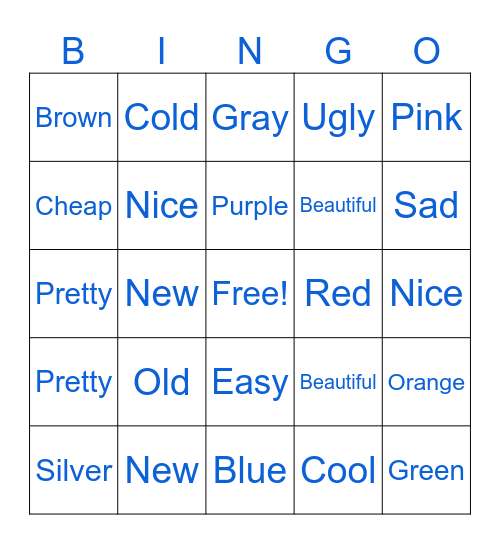 ESL-Adjectives Bingo Card