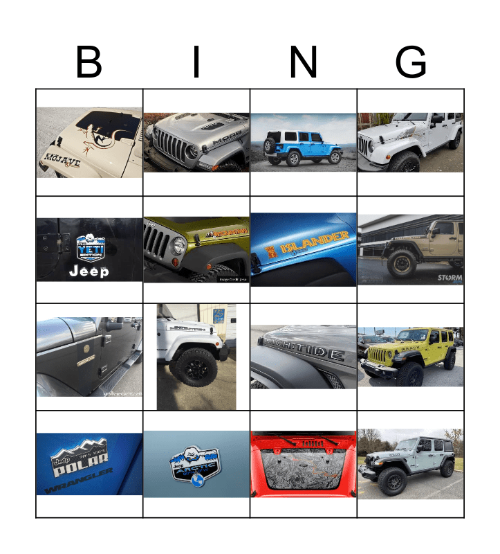 Jeep Invasion Bingo Card