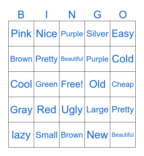 ESL-Adjectives Bingo Card