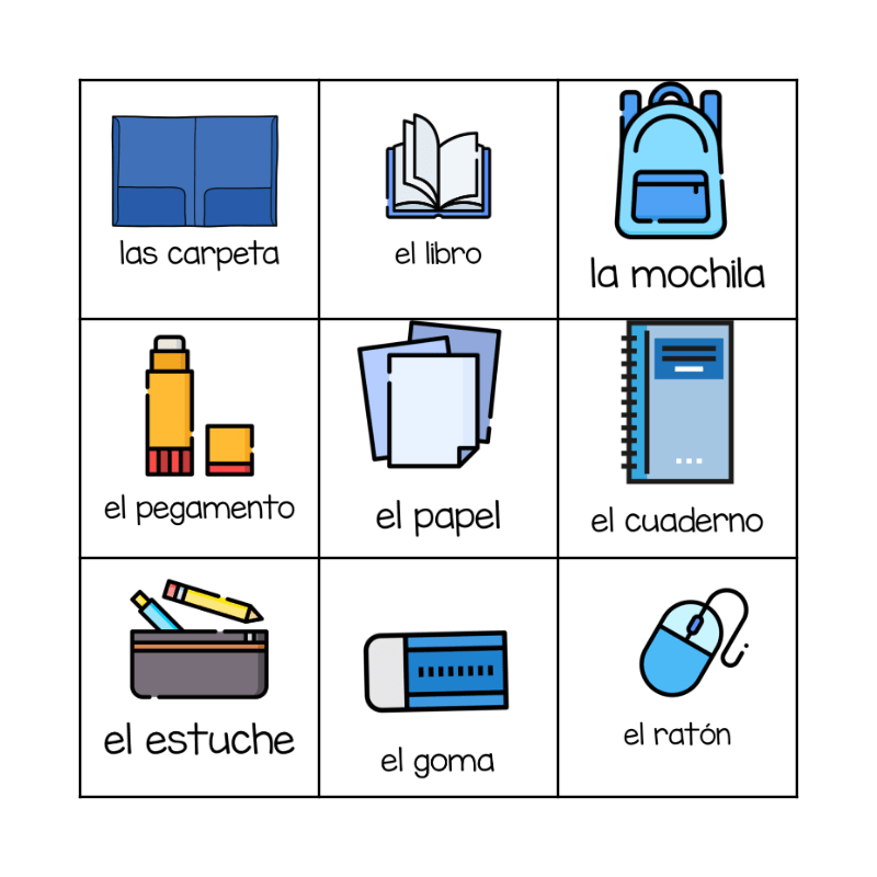 Utiles escolares Bingo Card