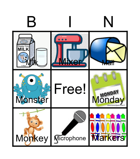 Letter "M" Bingo Card