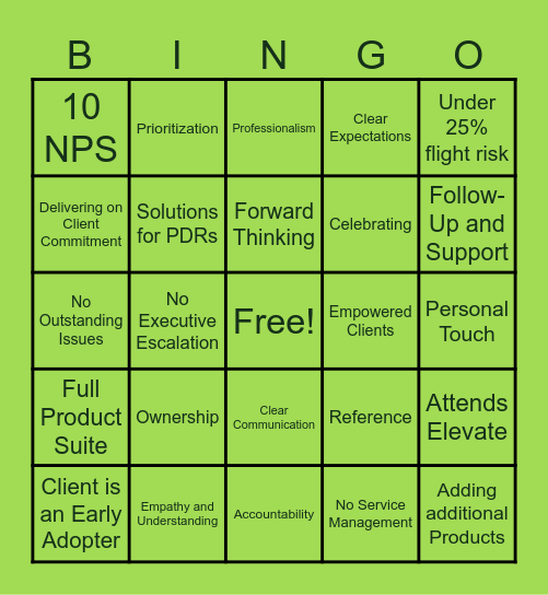 What Makes Clients GREEN Bingo Card
