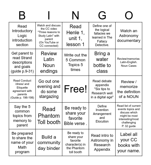 Challenge B Week 1 BINGO Card