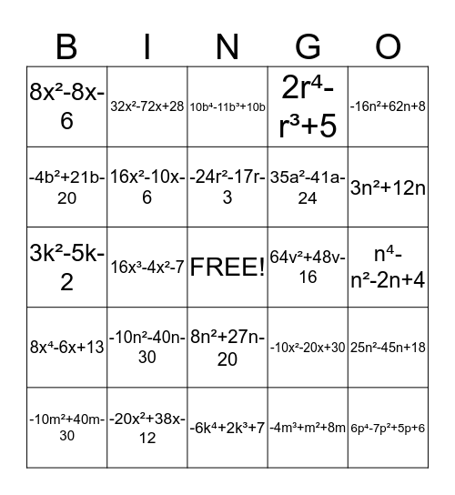 Polynomial Bingo Card