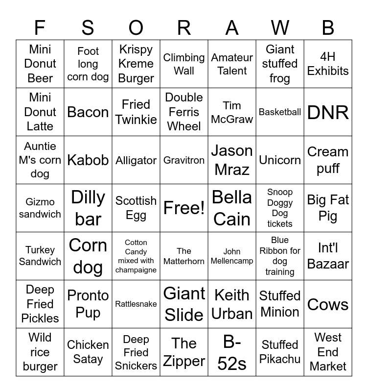 STATE FAIR BINGO Card