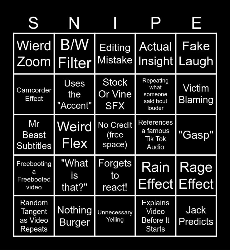 Sssniperwolf Bingo Card