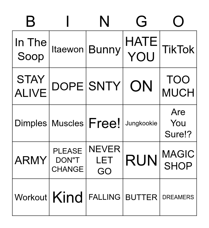 JK Bingo Card