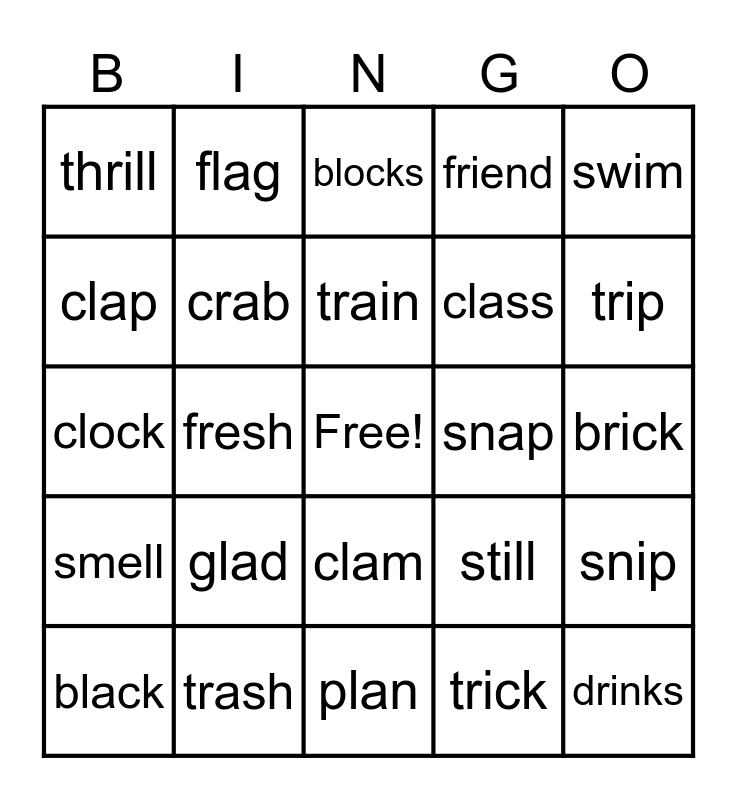 Consonant Blend BINGO Card