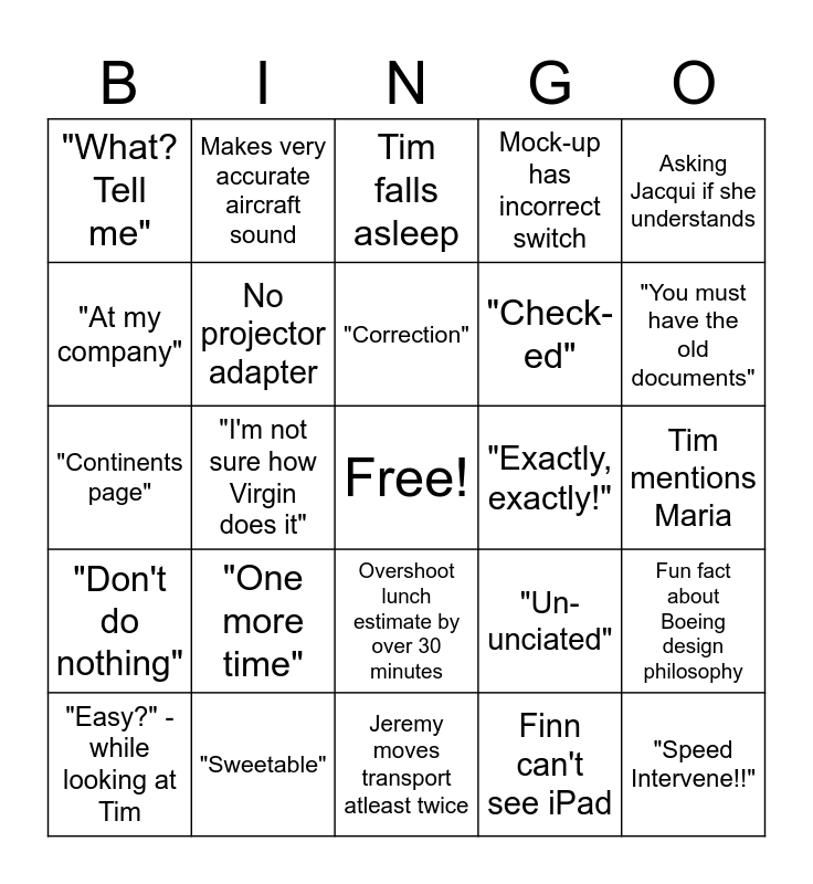 Type Rating Bingo Card