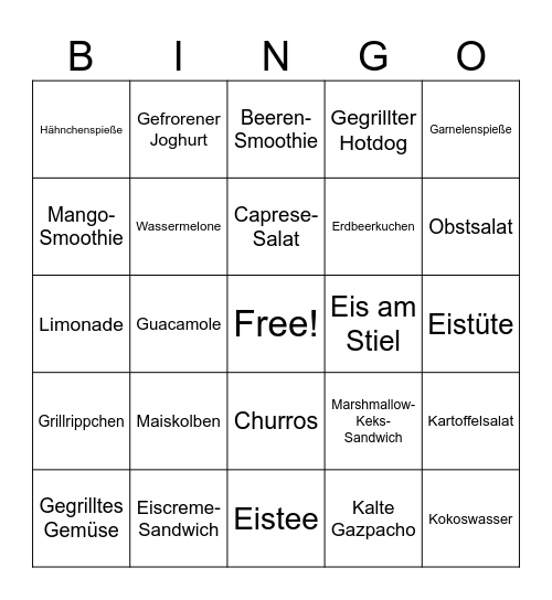 Sommer-Essen-Bingo Card