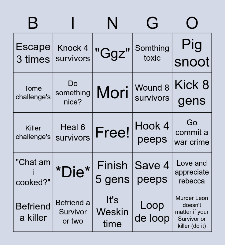 Death by overlight Bingo Card