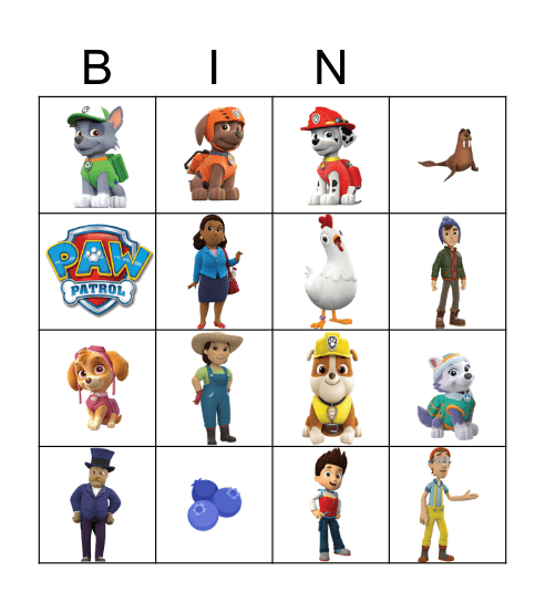 Paw Patrol Bingo Card