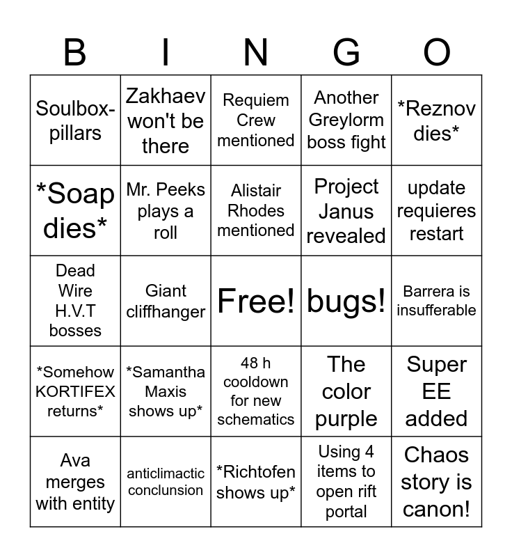MWIII End Cutscene Bingo Card
