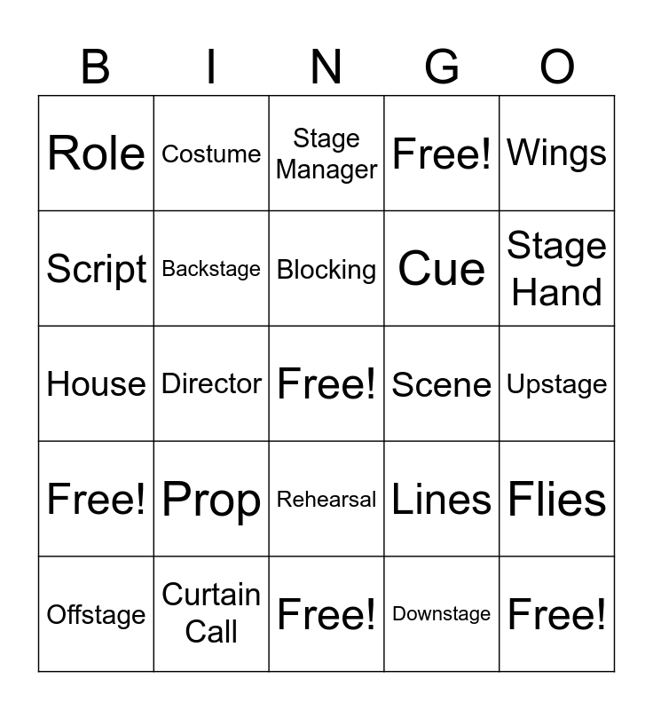 Theatre Arts Vocab Bingo Card