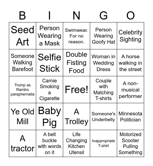 Minnesota State Fair Bingo Card