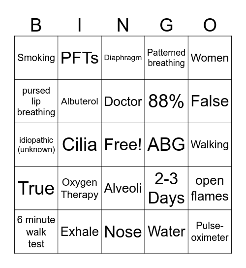 Buckeye Breathe Better Club Bingo Card
