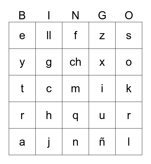 El abecedario/ El alfabeto Bingo Card