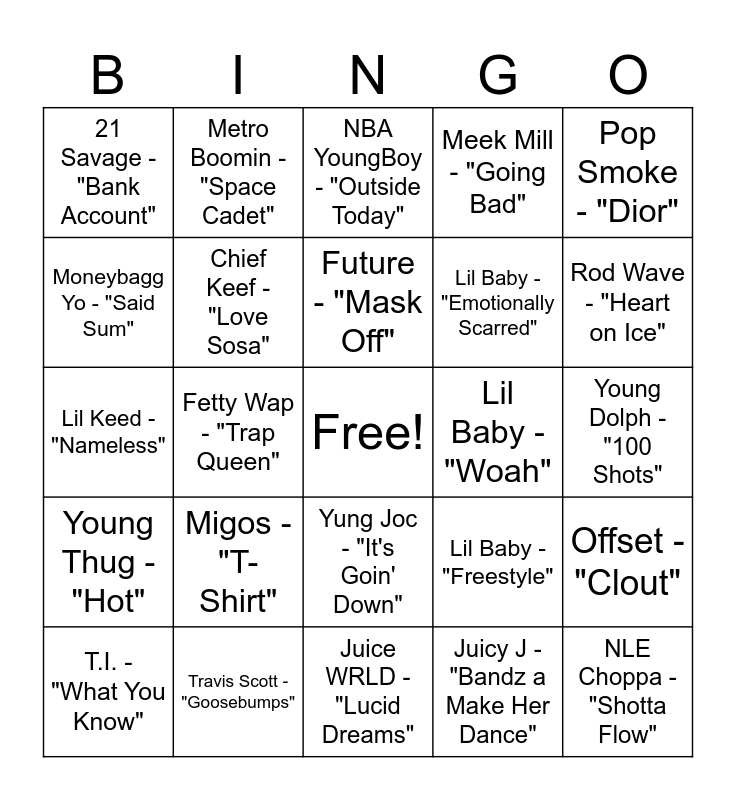 Trap Bingo Card