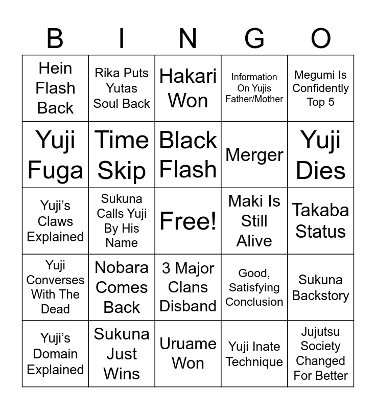 Jjk 267-271 Bingo Card