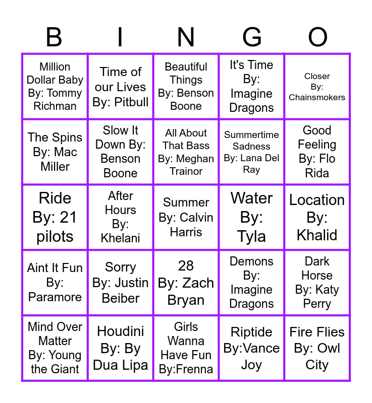 Vibey Summer Playlist Music Bingo Round 3 Bingo Card