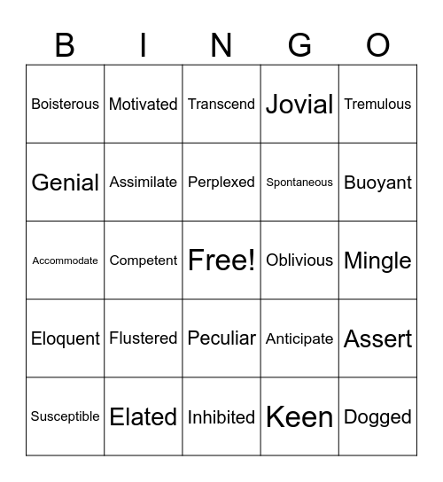 Vocab Bingo! Bingo Card