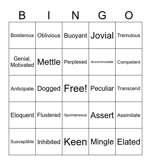Vocab bingo! Bingo Card