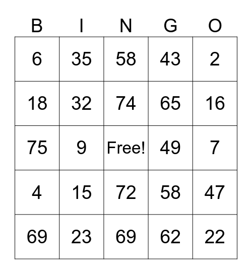 Top konkurrence Bingo Card