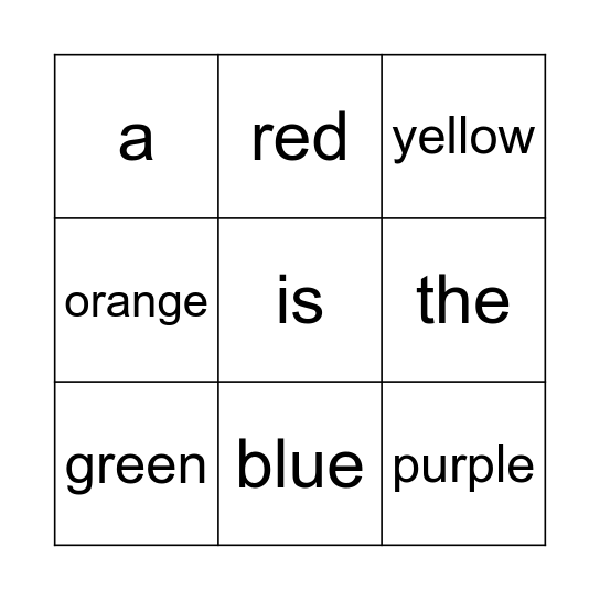 Sight and Color Word Bingo Card