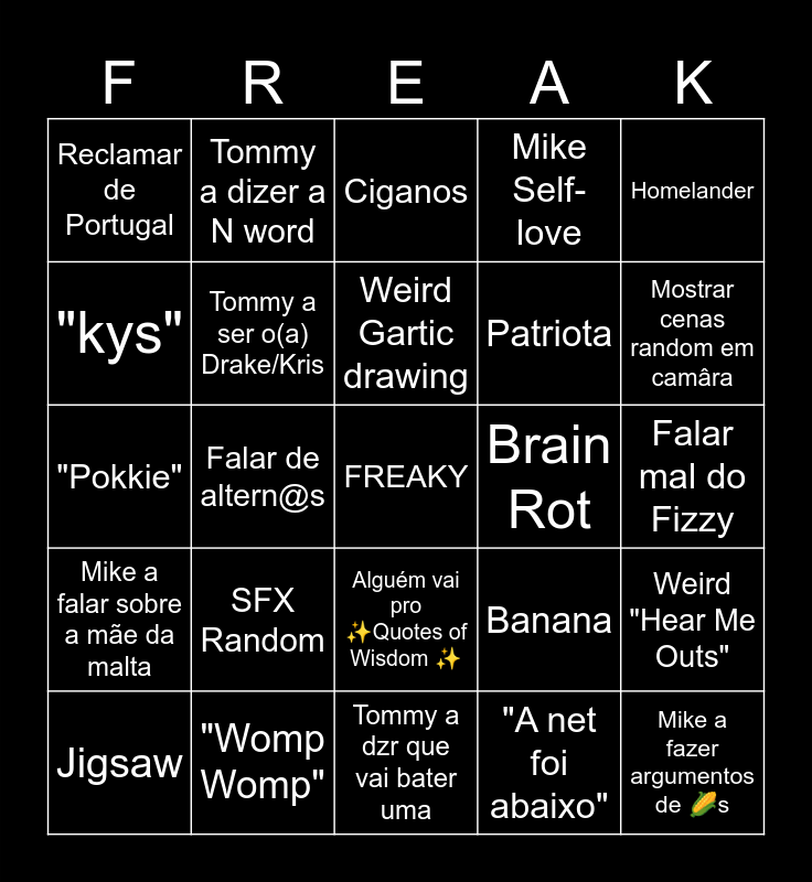 FREAKY BINGO Card